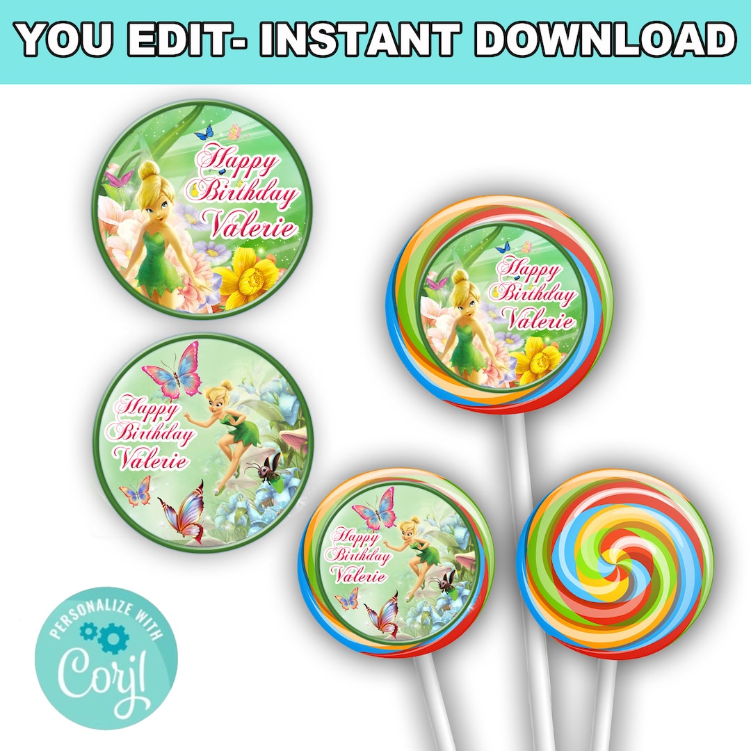 Tinker Bell Round Stickers | Instant Download | Editable With Corjl ...