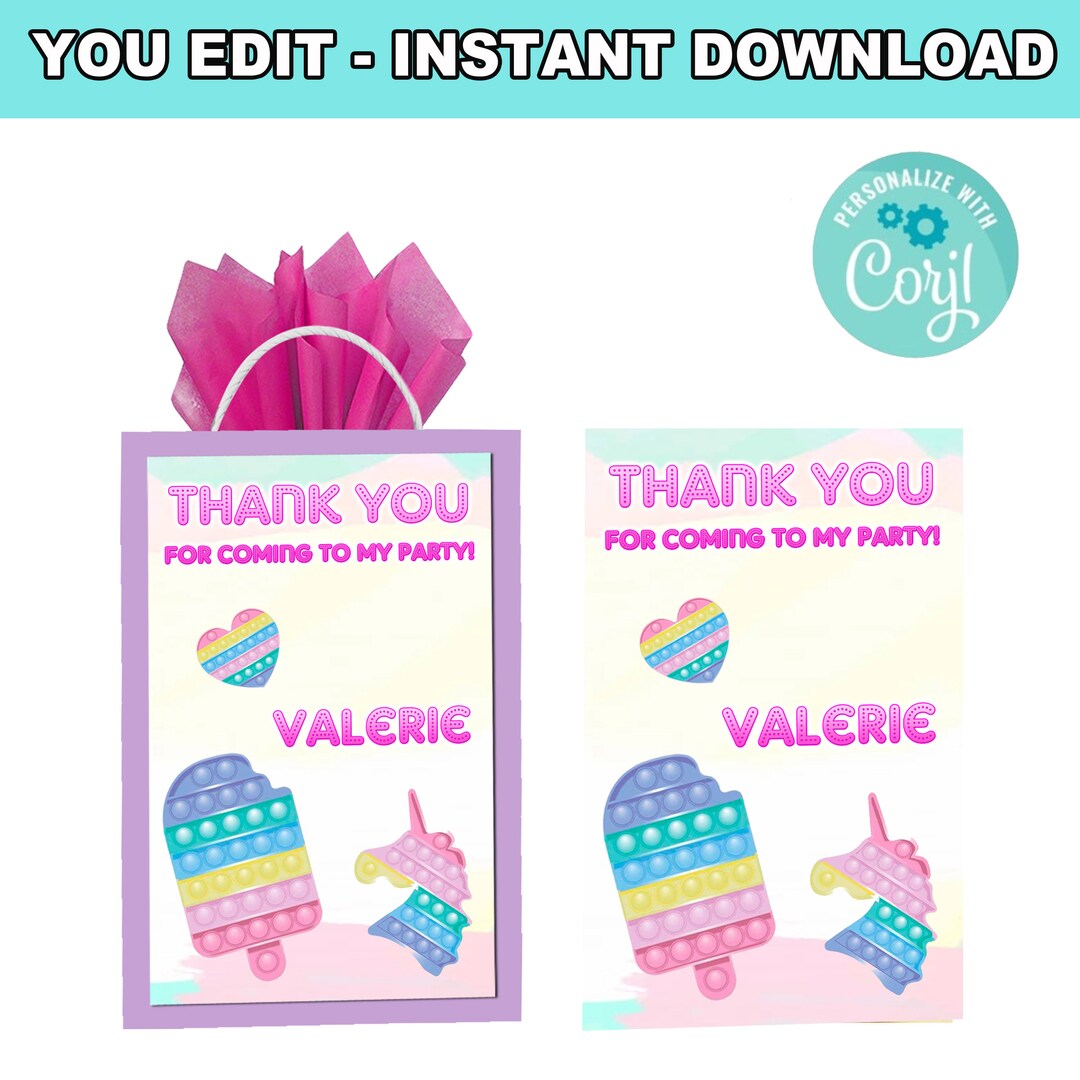 Pop It Gift Favor Bag Label | Self-editing | Instant Download - Etsy