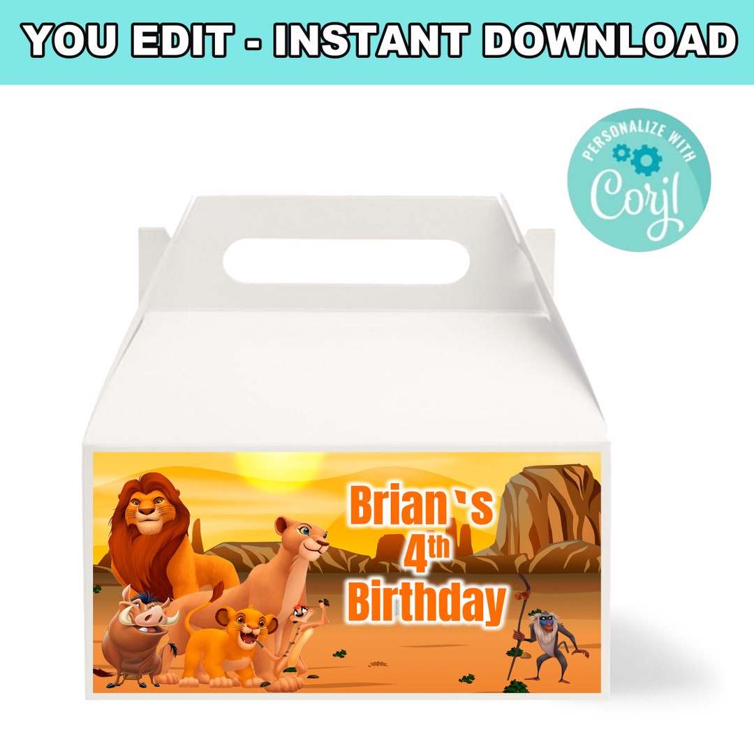 Lion King Gable Box Label | Self-editing | Instant Download - Etsy