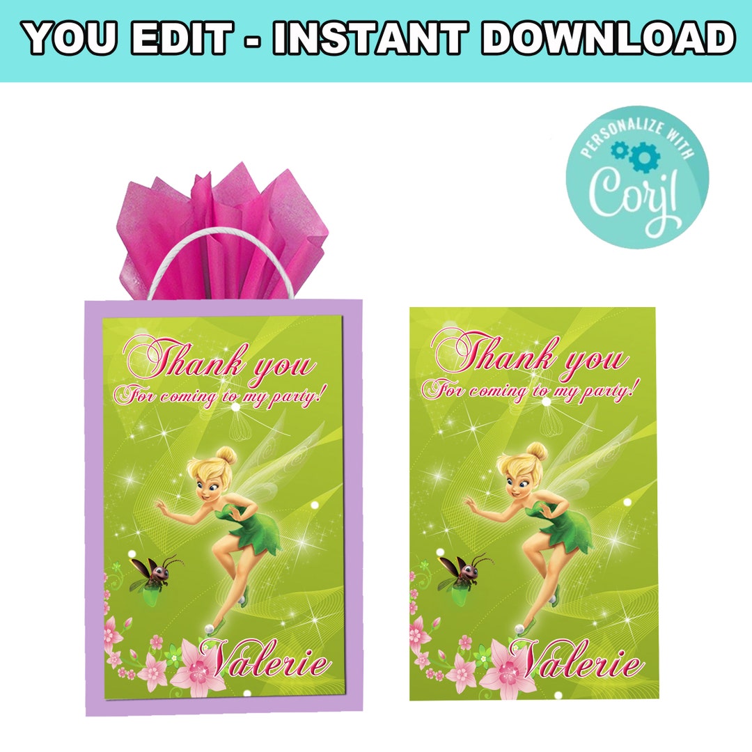 Tinker Bell Gift Favor Bag Label | Self-editing | Instant Download - Etsy