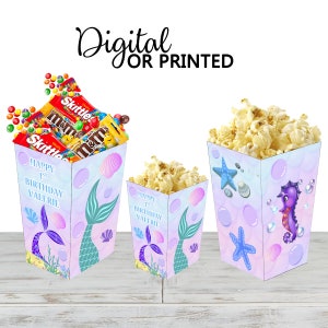 Mermaid Tail Popcorn Box for Birthday Party Candy Snack Favor - Digital ...