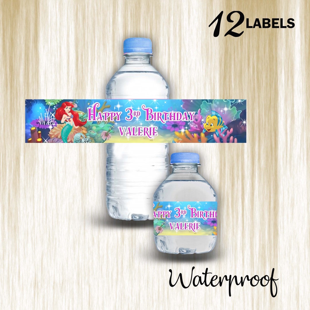 The Little Mermaid Bottle Water Labels Waterproof Stickers for Kids ...