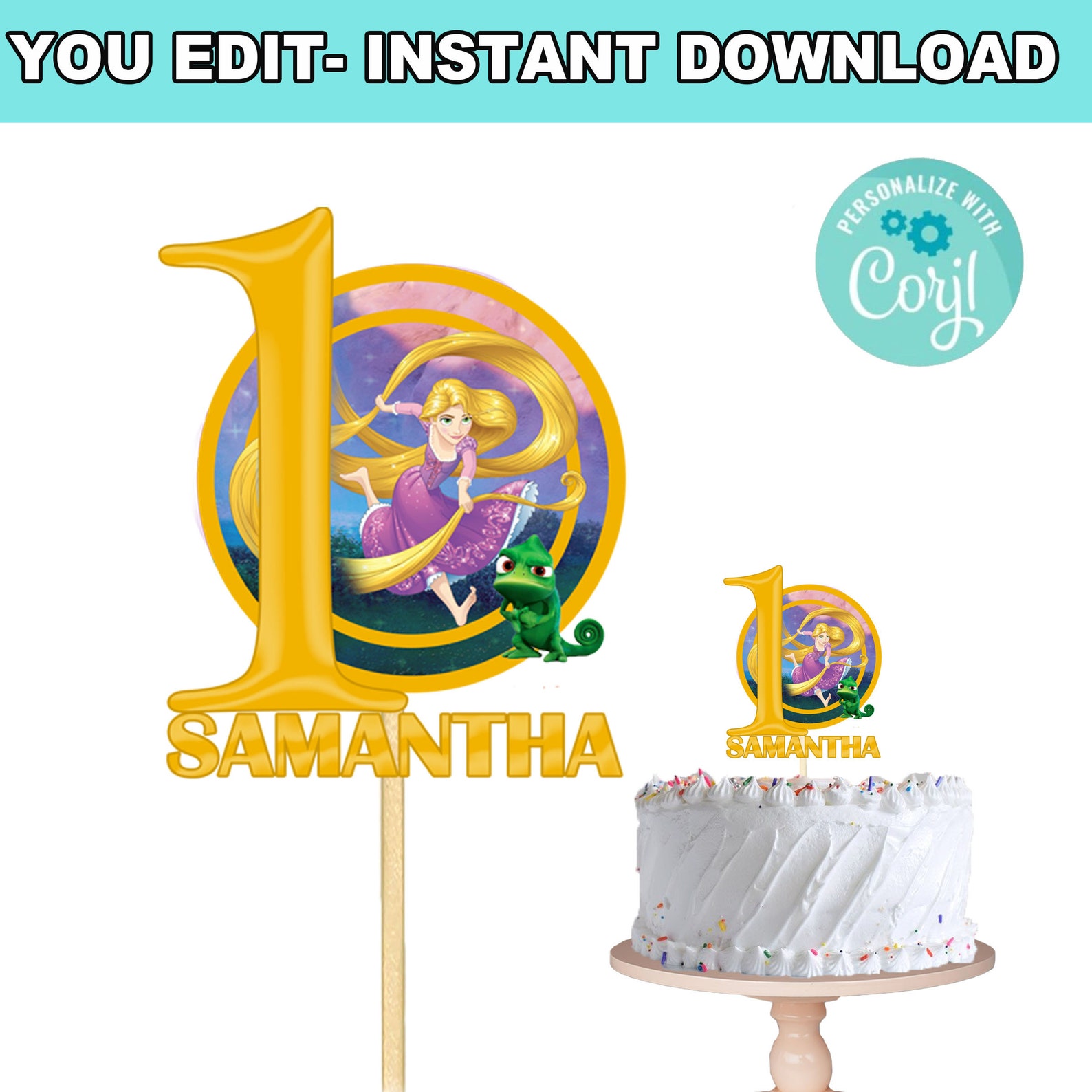Tangled Cake Topper | Self-editing | Instant Download - Etsy