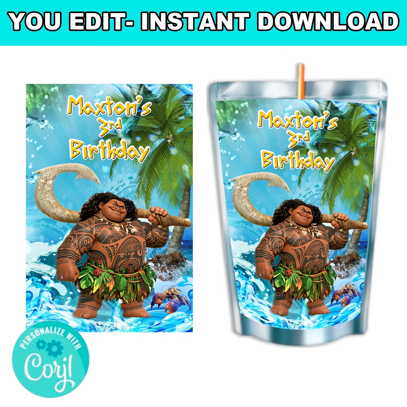 Maui Digital Juice Pouch Labels Instant Download Self-editable Custom ...