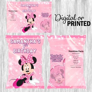 Minnie Mouse Pink Chip Bags Label for Kids Birthday Party Favor Decor ...