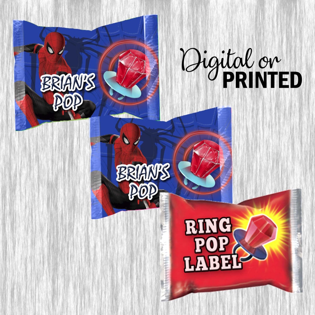 Spiderman Ring Pop Label Sticker for Birthday Party Candy Favor Digital ...