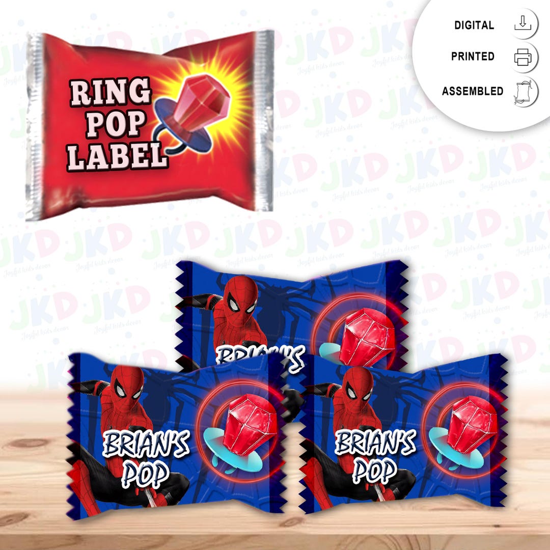 Spiderman Ring Pop Label Sticker for Birthday Party Candy Favor ...