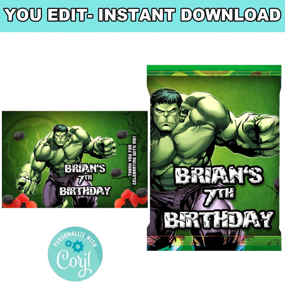 The Incredible Hulk Fruit Snack Wrapper Labels Instant Download Self ...