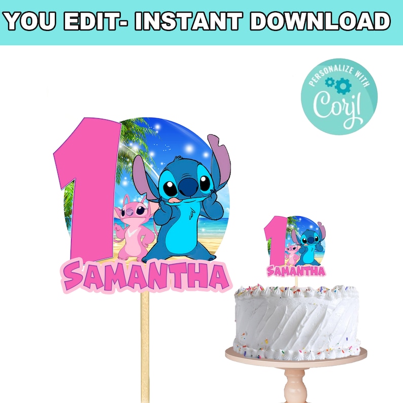 Stitch Cake Topper | Self-editing | Instant Download - Etsy