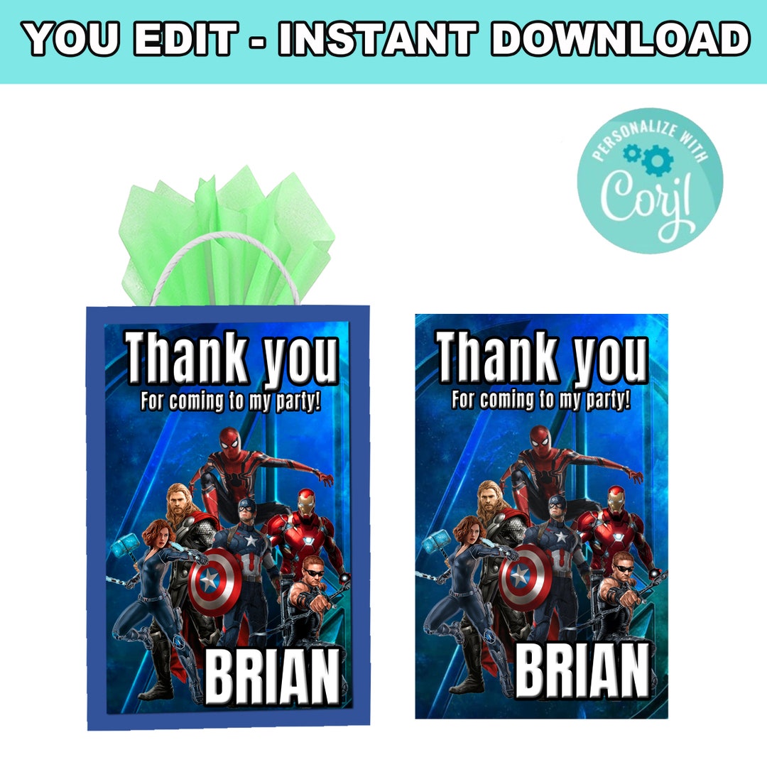 Avengers Gift Favor Bag Label | Self-editing | Instant Download - Etsy