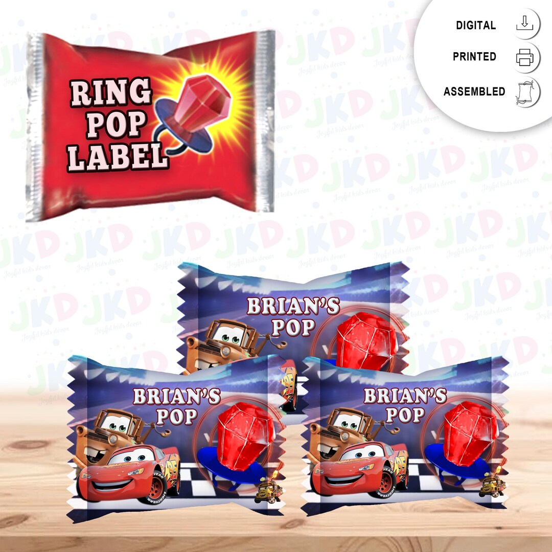 Cars Ring Pop Label Sticker for Birthday Party Candy Favor - Digital ...