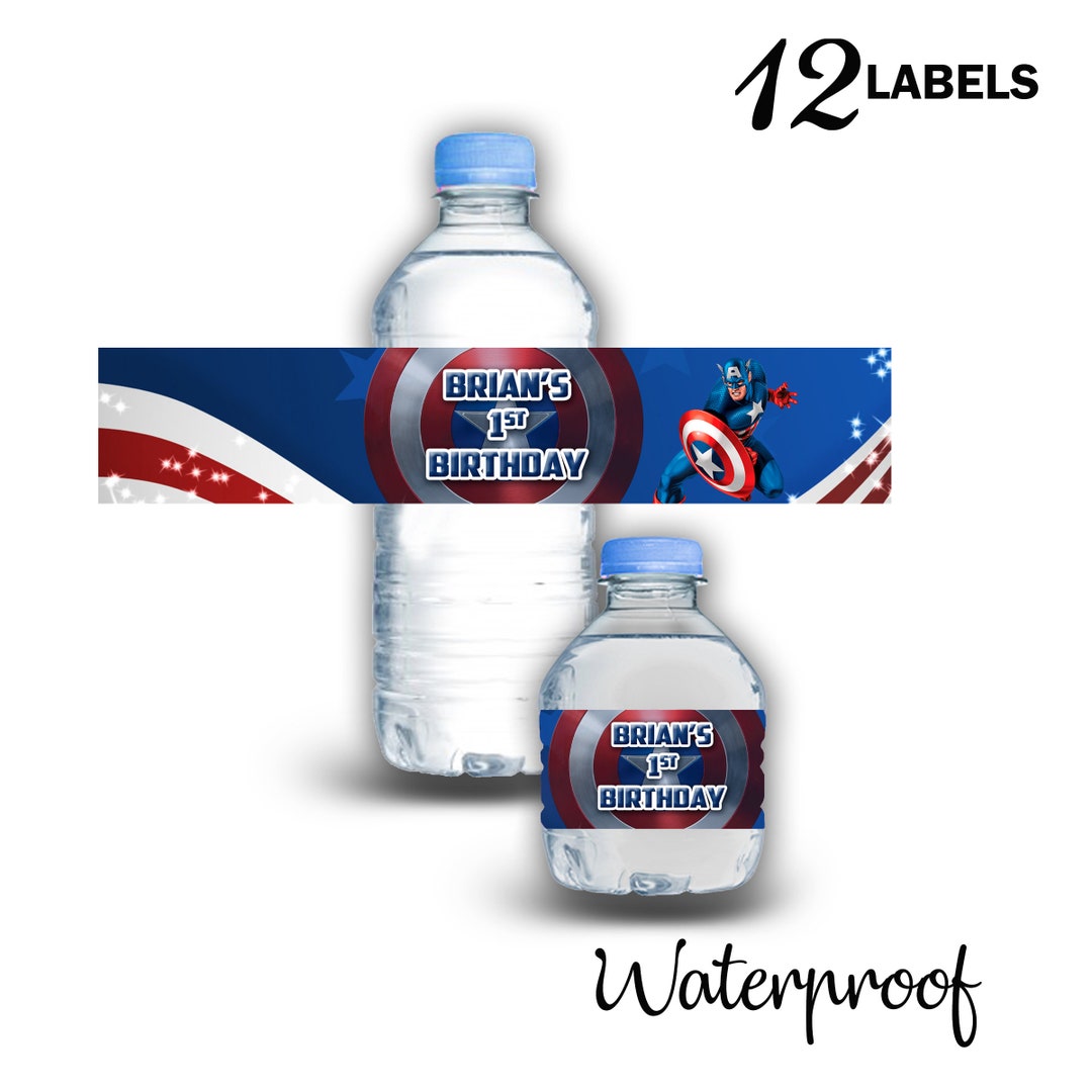 Captain America Bottle Water Labels Waterproof Stickers for Kids ...