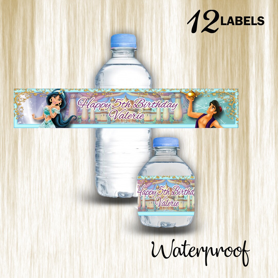 Jasmine Bottle Water Labels Waterproof Stickers for Kids Birthday Party ...