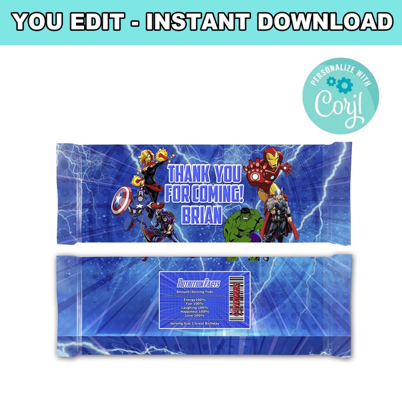 Avengers Candy Bar Labels | Self-editing | Instant Download - Etsy