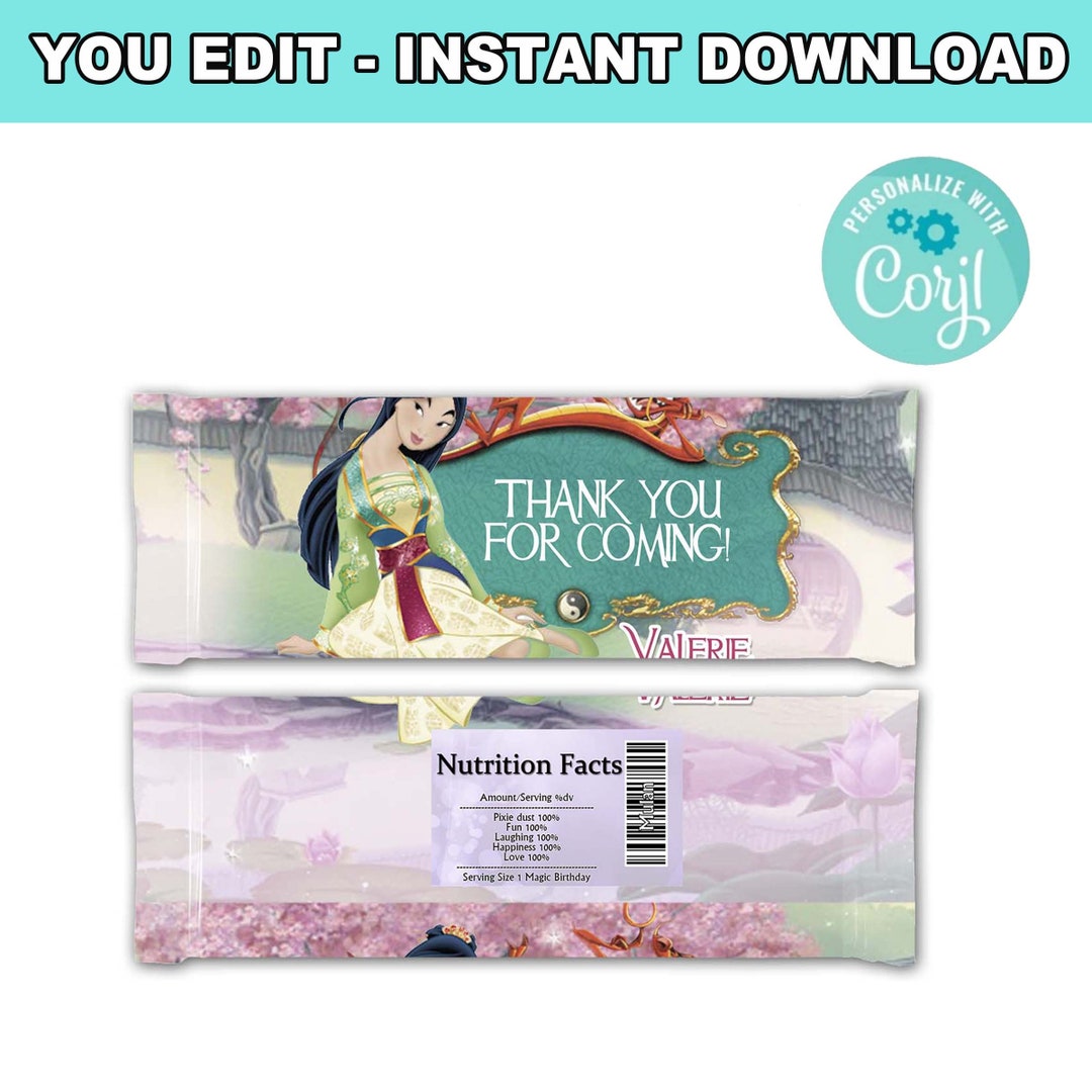 Mulan Candy Bar Labels | Self-editing | Instant Download - Etsy