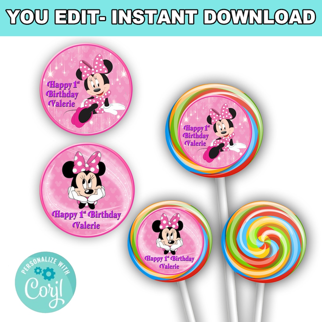 Minnie Mouse Round Stickers | Instant Download | Editable With Corjl ...