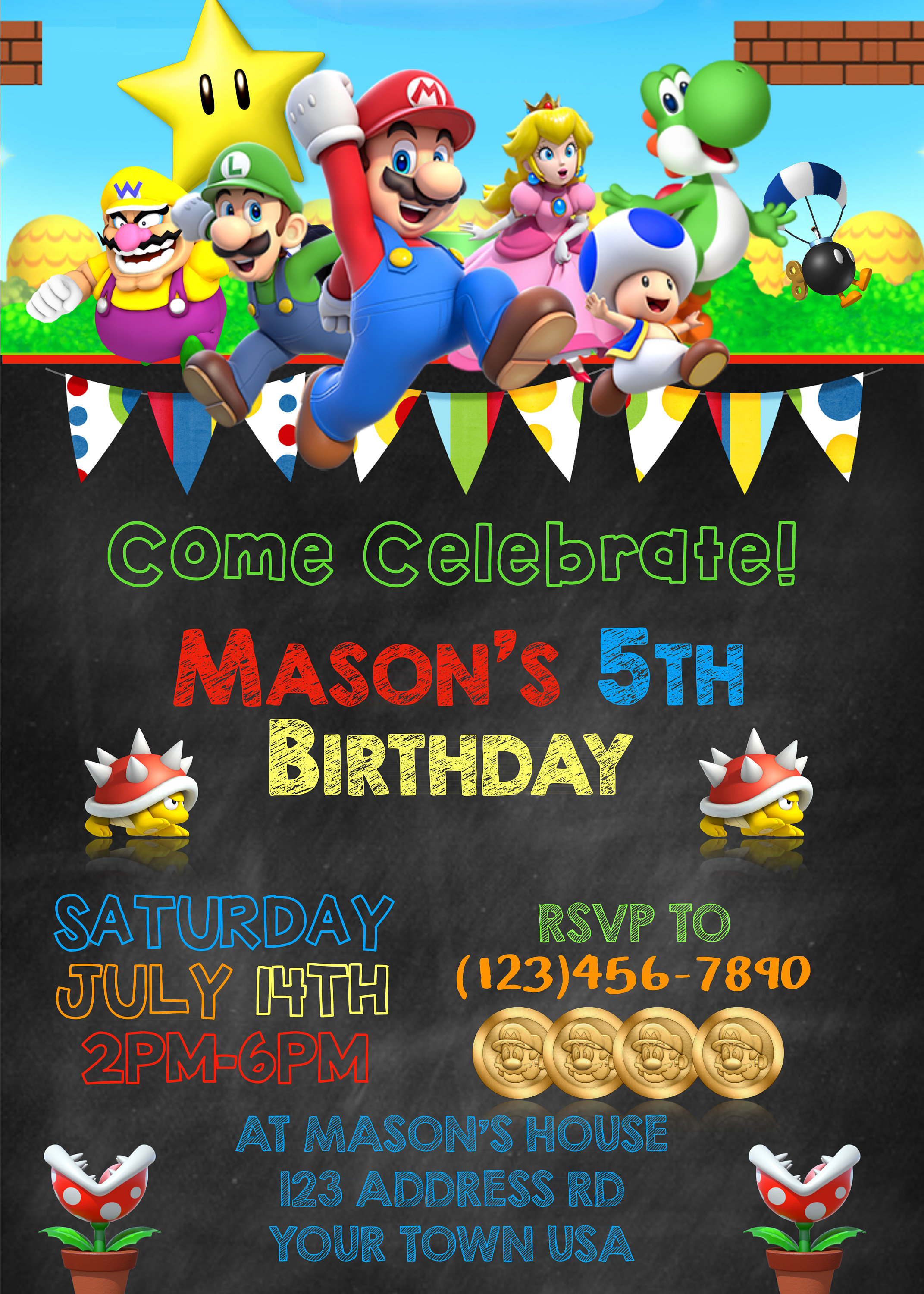 Super Mario Themed Birthday Party Invitation - Etsy