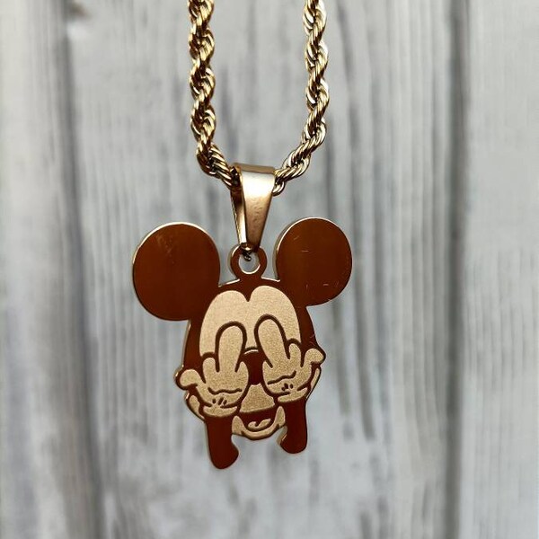 Mickey Mouse Middle Finger Necklace - Etsy