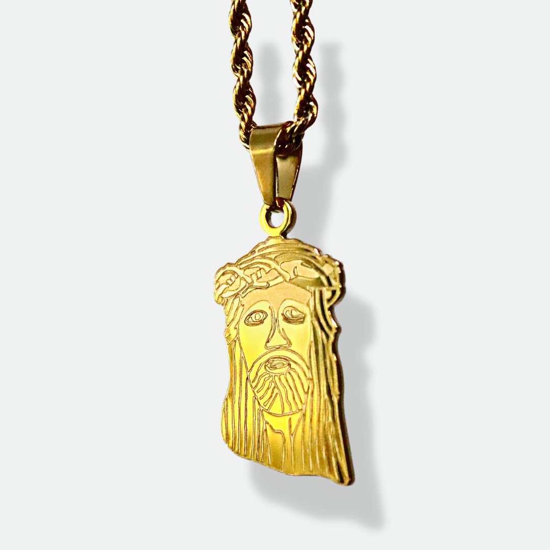 Jesus Christ Jesus Piece Face Pendant 2-sided Engraved Pendant 18k Gold ...