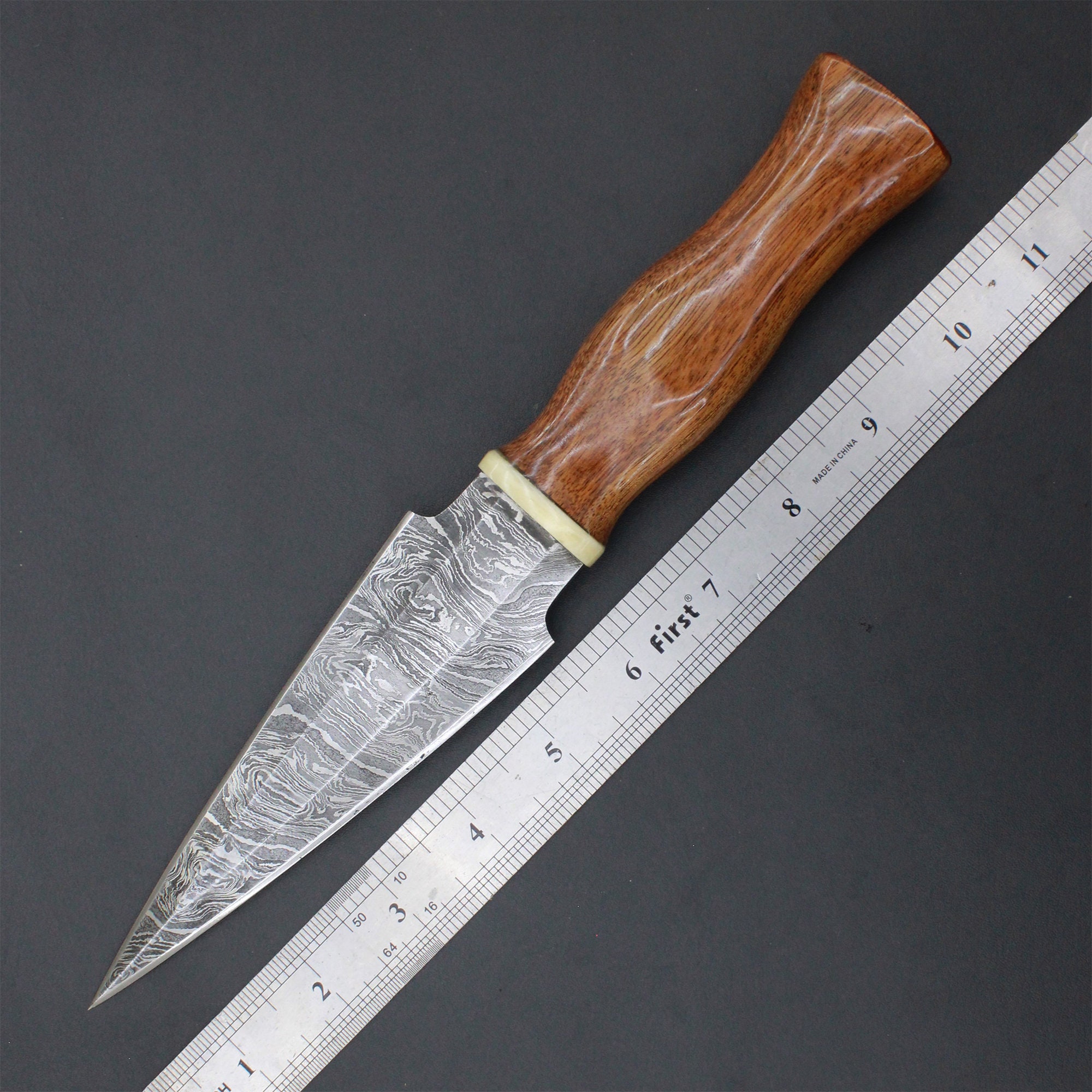 Damascus Steel Double Edge Hunting Knife With Wood Handle - Etsy