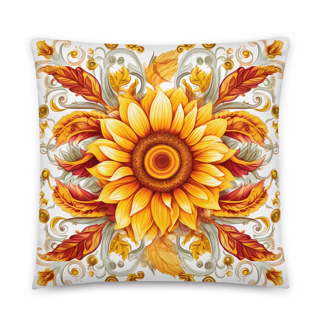 Stylistic Sunflower Pillow | Vintage Decorative Décor | Pre Stuffed ...