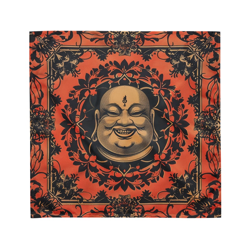 Happy Smiling Buddha Design Bandana, Tapestry, Handkerchief, Scarf ...
