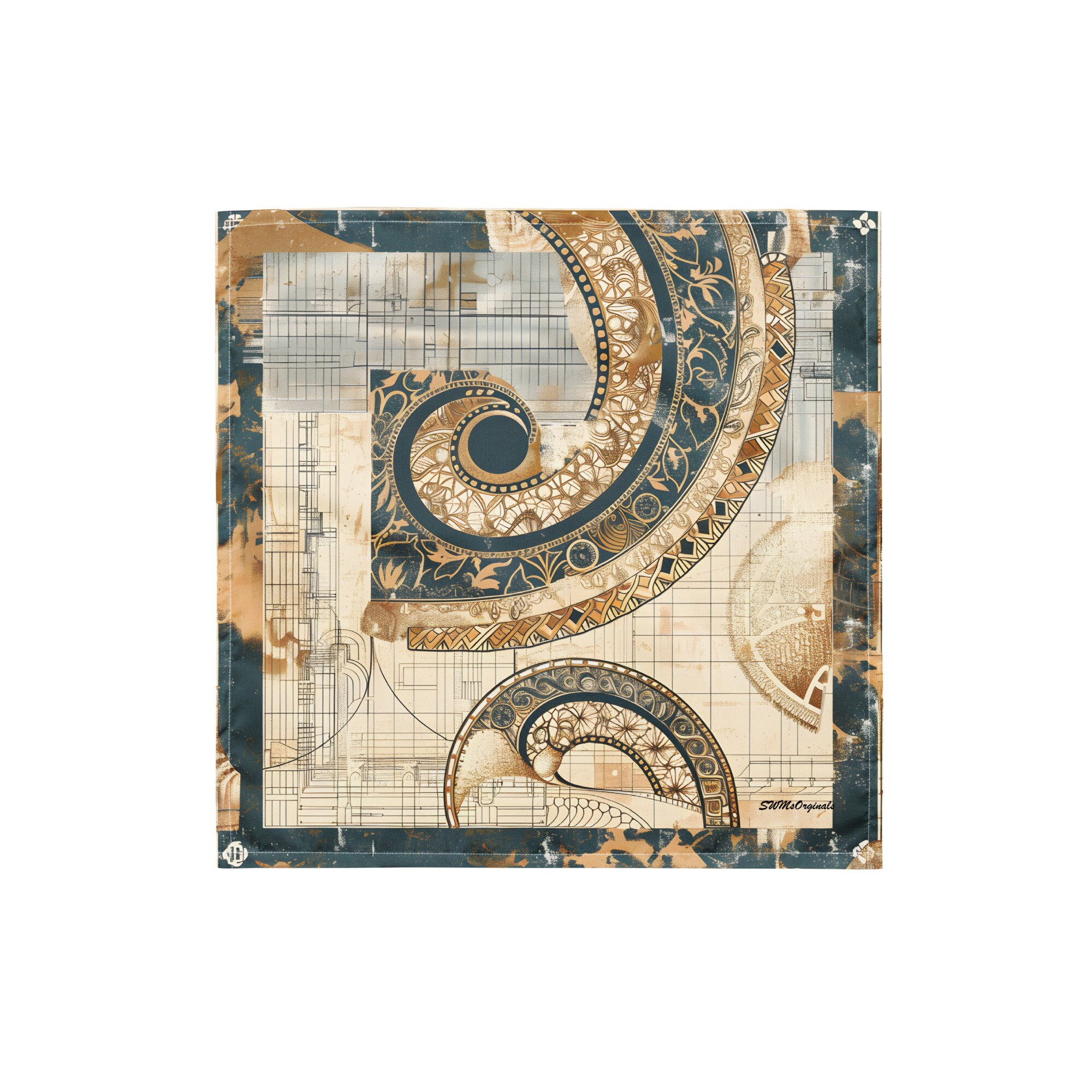 Limited Edition Classical Geographical Blue Bandana, Handkerchief, Neck ...