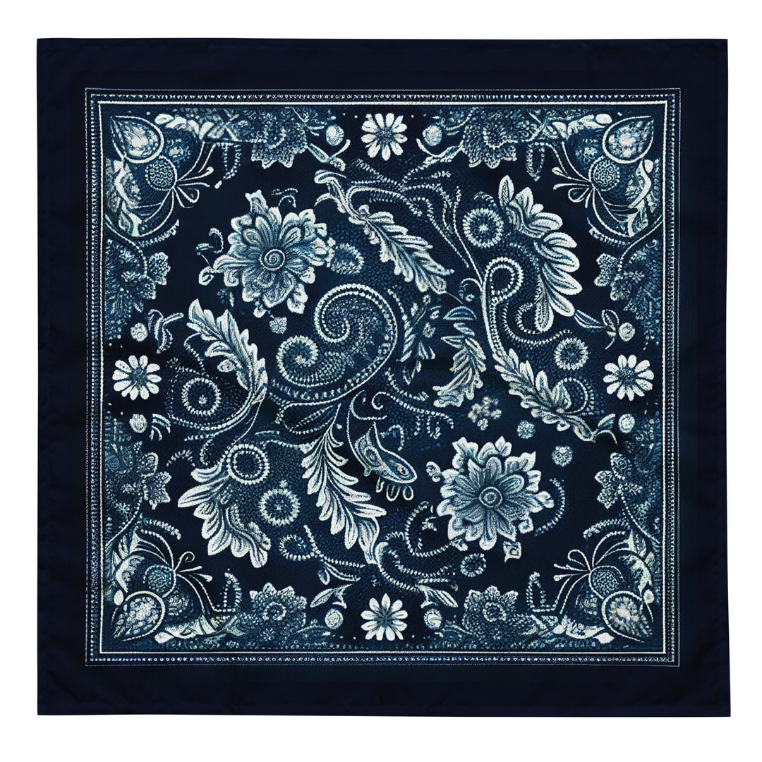 Bandana Blue Floral, Neck Bandana Scarf, Pocket Square, Soft Bandanas ...