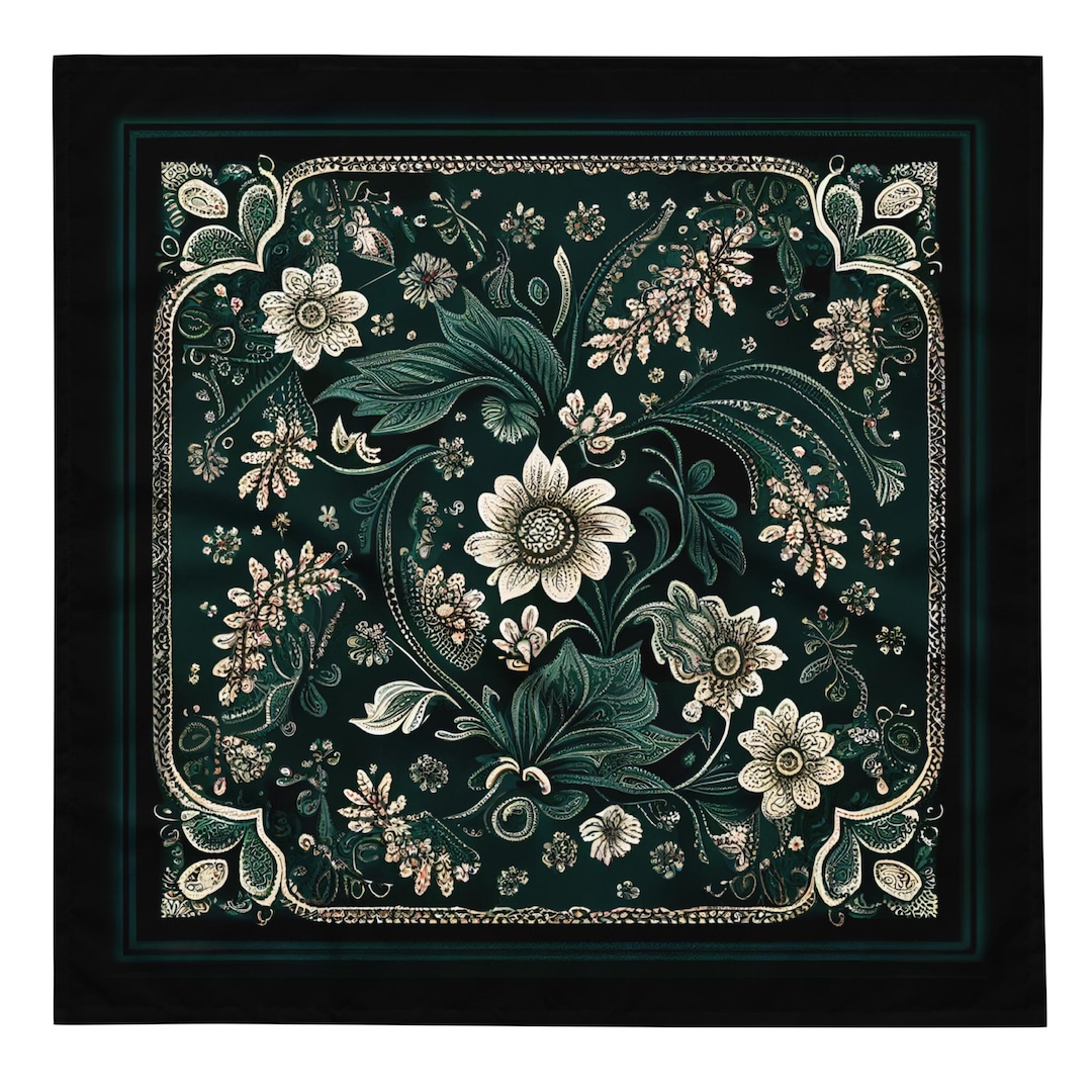 Dark Green Floral Bandana | Handkerchief | Scarf | Custom Designs ...