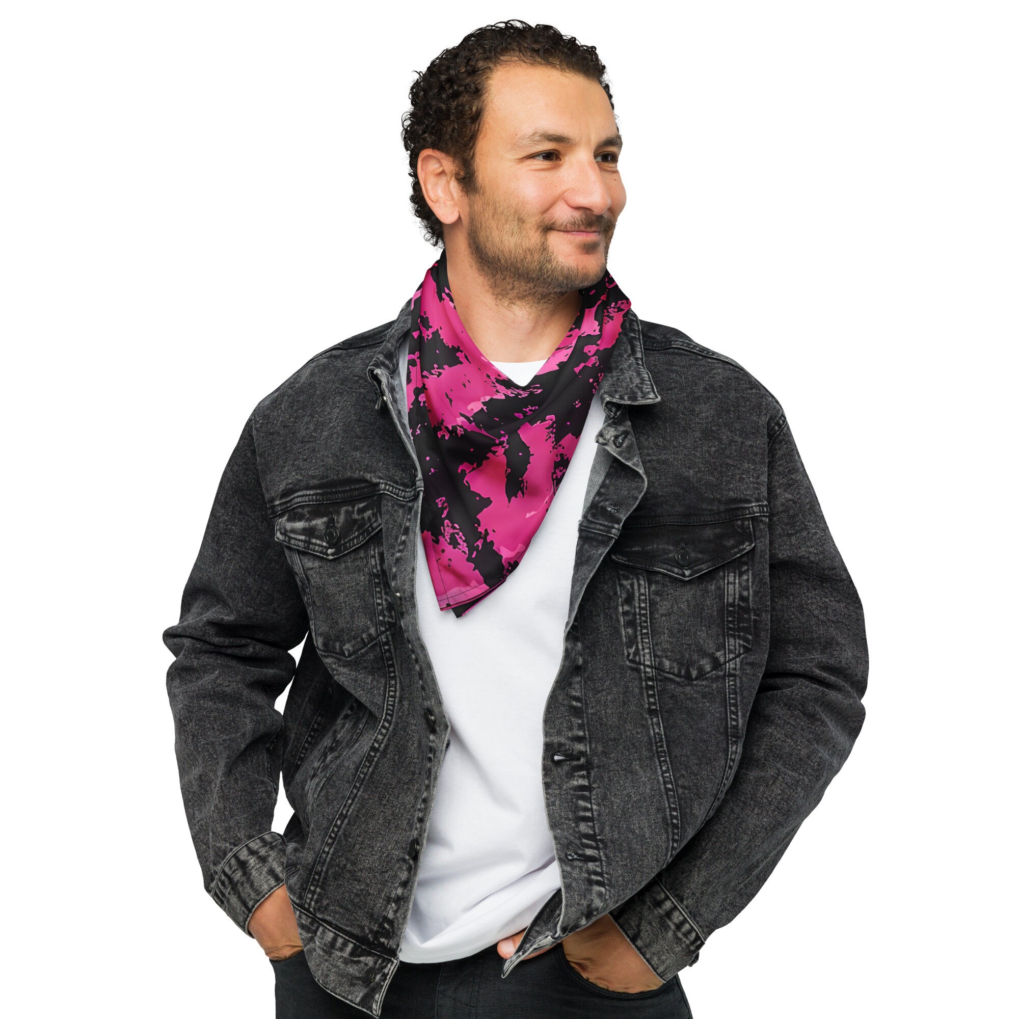 Pink and Black Splotched Cammo Bandana, Tapestry, Handkerchief, Neck ...