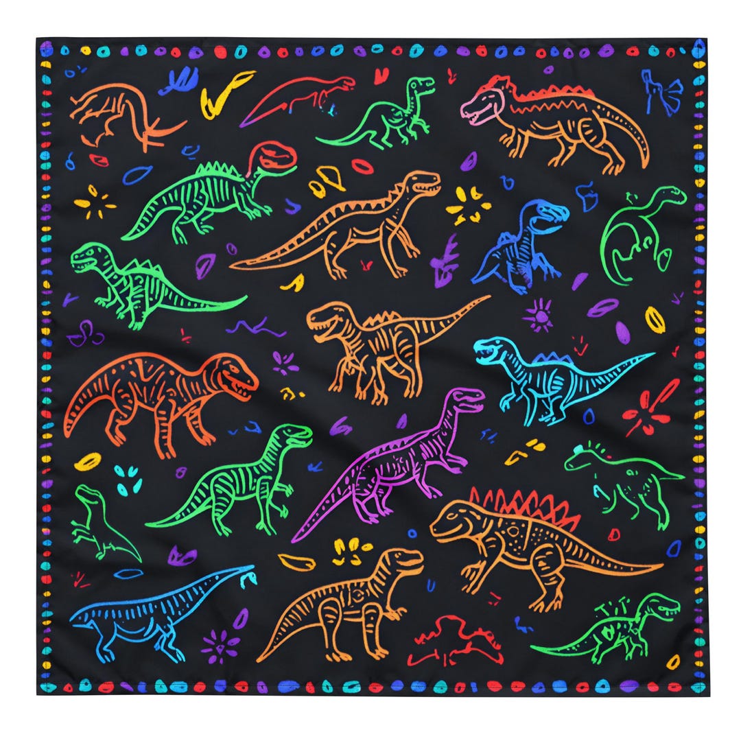 Neon Dinosaur Bandana, Tapestry, Handkerchief, Neck Scarf, House ...