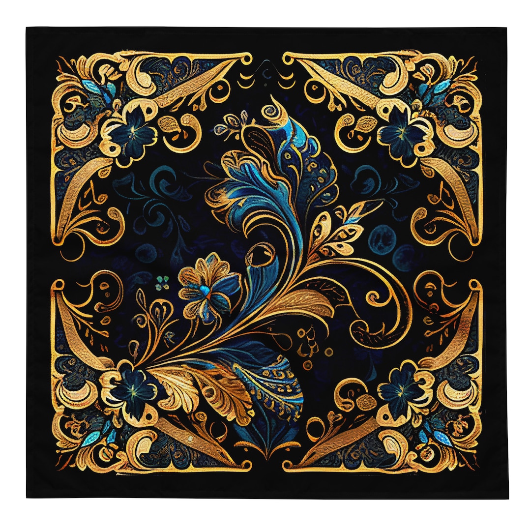 Blue and Gold Paisley Bandana | Handkerchief | Scarf | Paisley ...