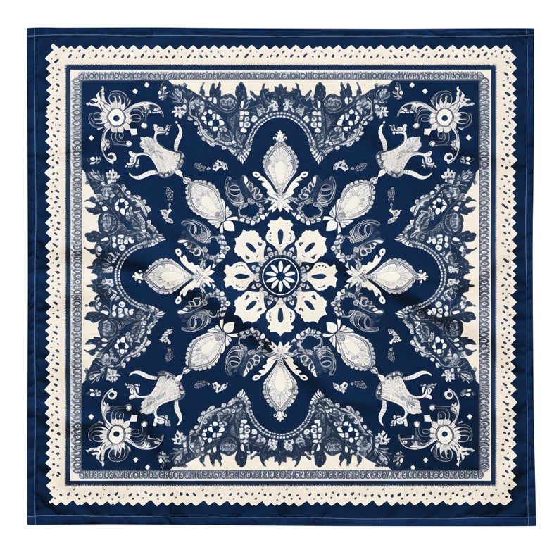 Blue and White Geometric Bandana Handkerchief Scarf Paisley Original ...
