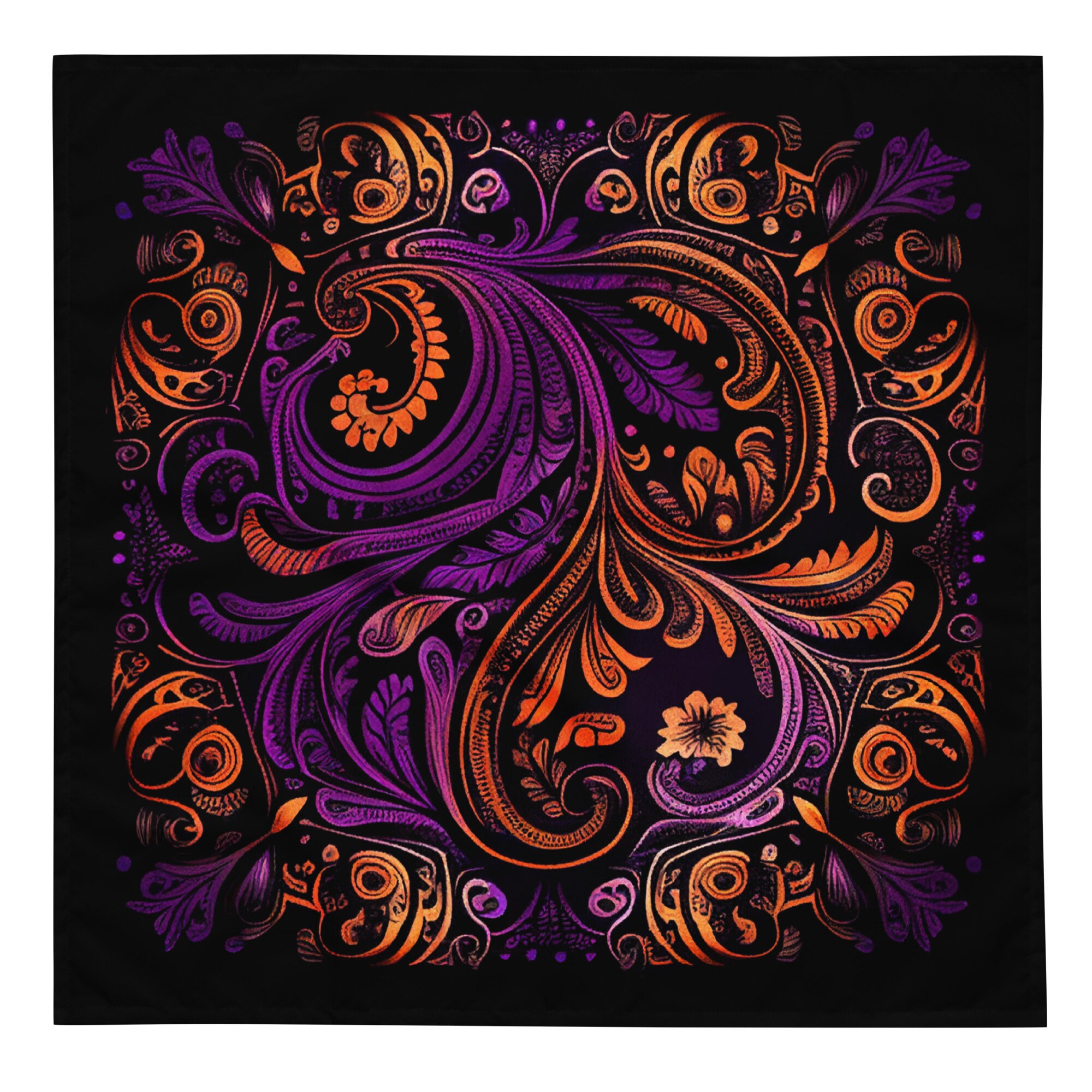 Paisley Bandana Orange and Purple, Neck Bandana Scarf, Pocket Square ...