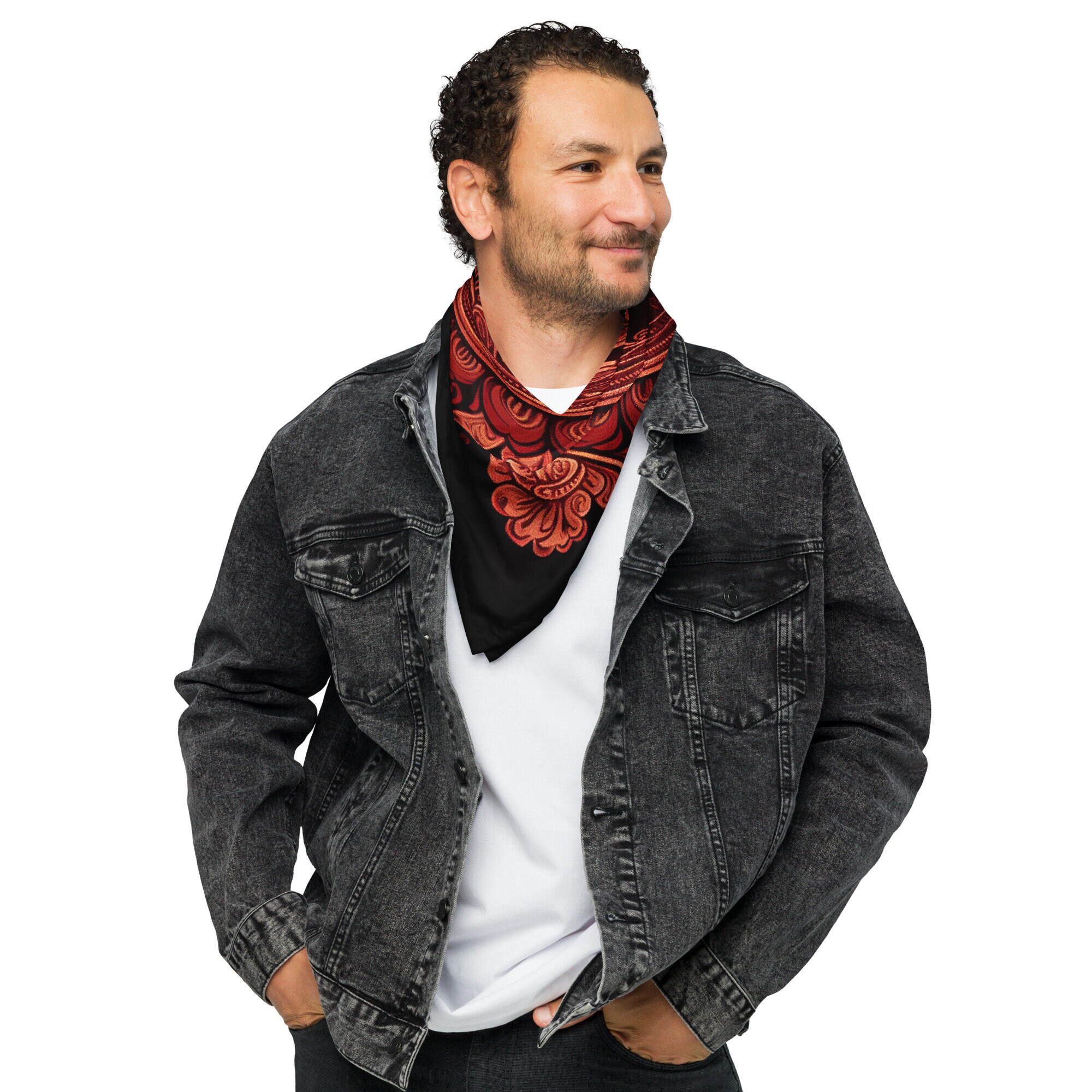 Bandana Red Floral, Neck Bandana Scarf, Pocket Square, Soft Bandanas ...