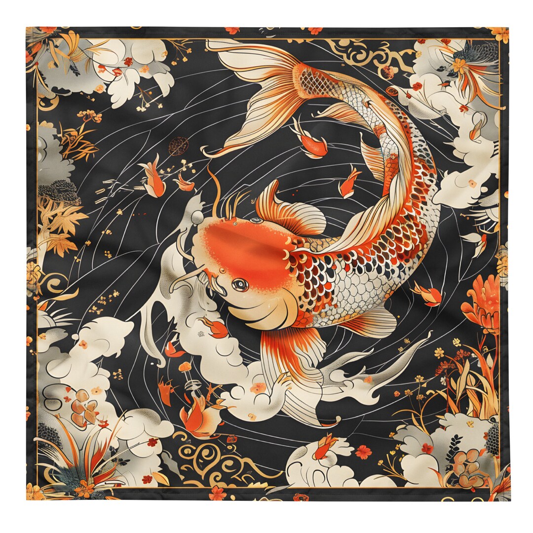 Beautiful Koi Fish Bandana Design, Tapestry, Handkerchief, Scarf, Pocket Square, Deluxe Design ...
