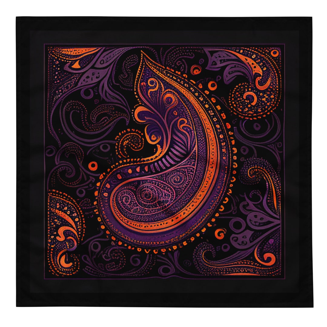 Paisley Bandana Orange and Purple, Neck Bandana Scarf, Pocket Square ...