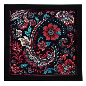 Bandana Red and Blue Floral, Neck Bandana Scarf, Pocket Square, Soft ...