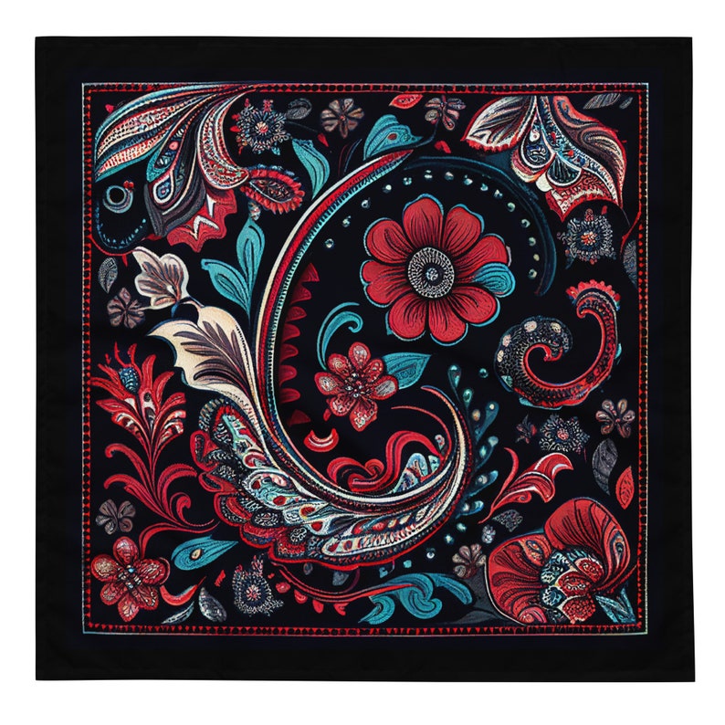 Bandana Red and Blue Floral, Neck Bandana Scarf, Pocket Square, Soft ...