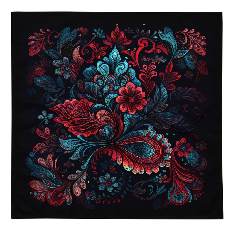 Bandana Red and Blue Floral, Neck Bandana Scarf, Pocket Square, Soft ...