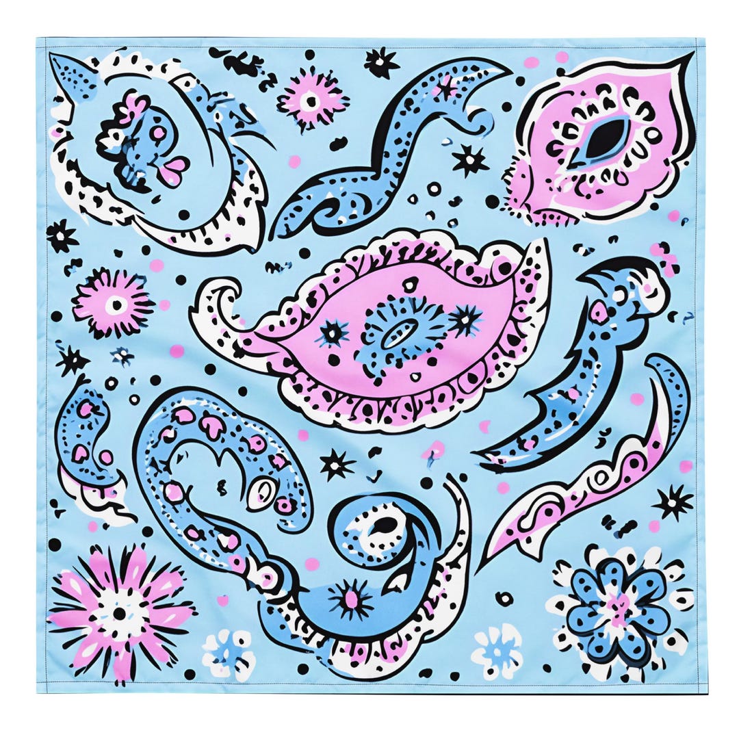 Blue and Pink Paisley Bandana,tapestry, Handkerchief, Neck Scarf, House ...