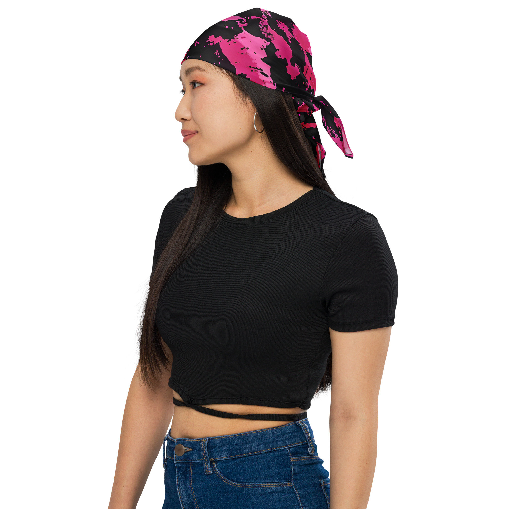 Pink and Black Splotched Cammo Bandana, Tapestry, Handkerchief, Neck ...