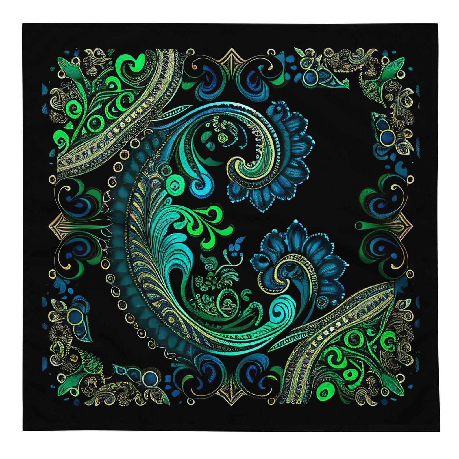 Bandana Green and Blue, Neck Bandana Scarf, Pocket Square, Soft ...