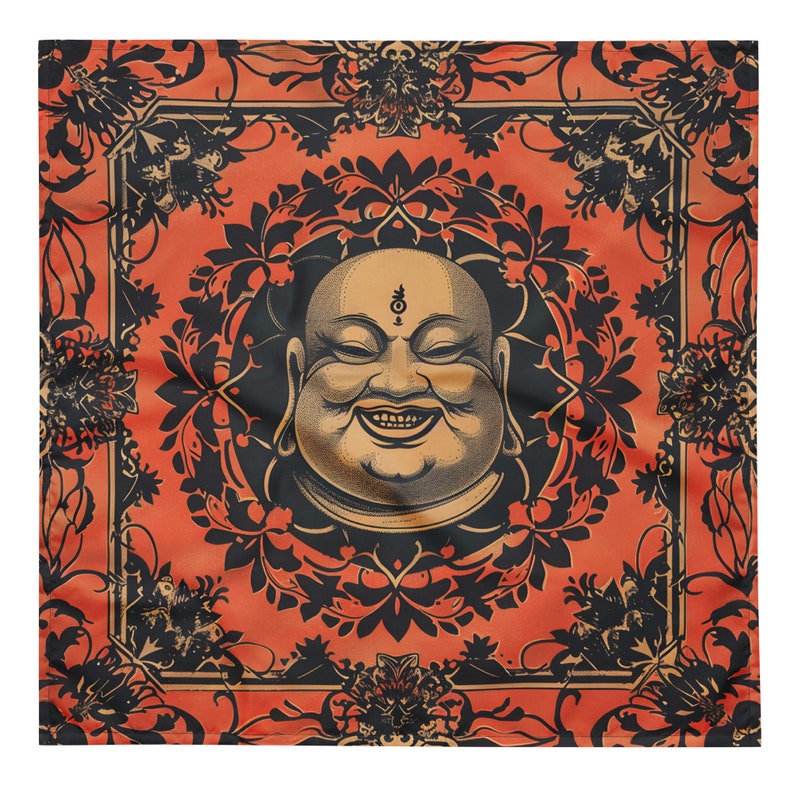 Happy Smiling Buddha Design Bandana, Tapestry, Handkerchief, Scarf ...