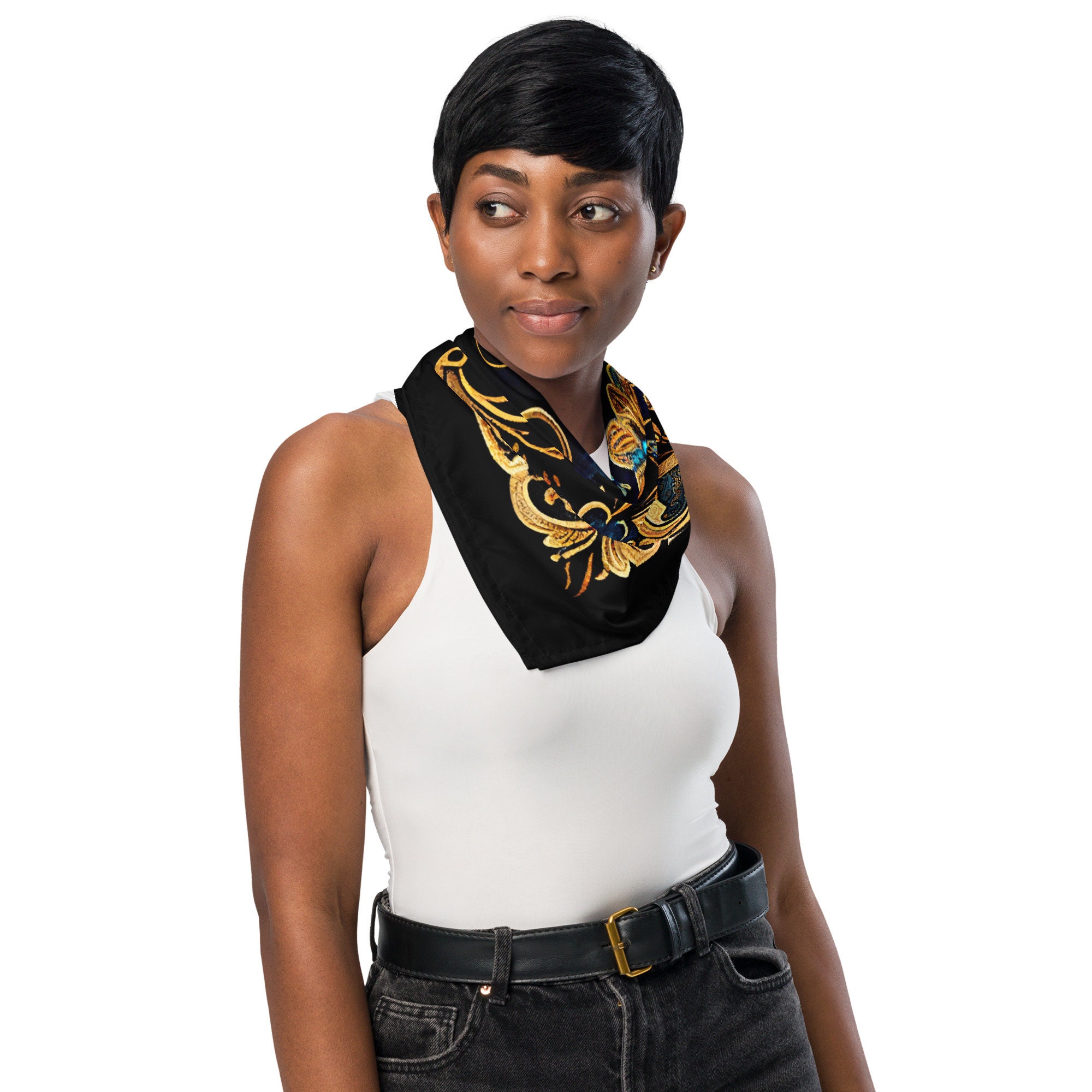 Blue and Gold Paisley Bandana | Handkerchief | Scarf | Paisley ...