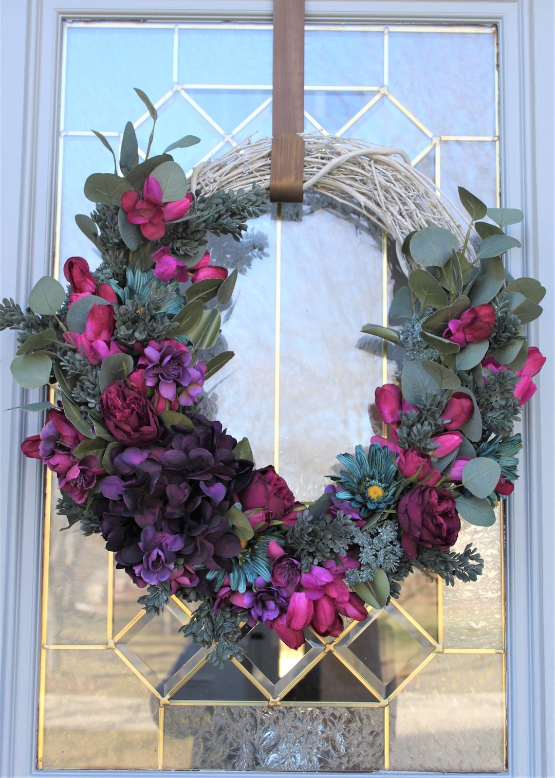 Spring summer Floral Wreath, Jewel Tone Colors With Purple Hydrangea ...