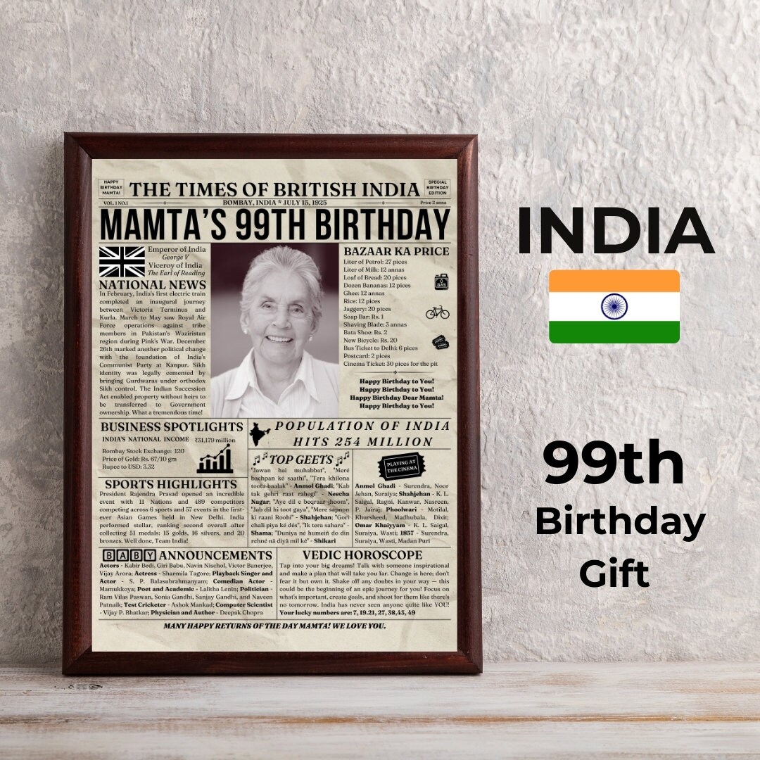 Grandma 99th Birthday Newspaper Sign, Printable 99th Birthday Party ...