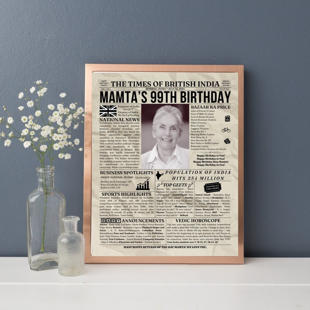 Grandma 99th Birthday Newspaper Sign, Printable 99th Birthday Party ...