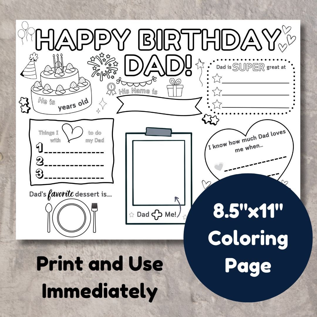 Happy Birthday Dad Coloring Page, Happy Birthday Father Activity Sheet ...