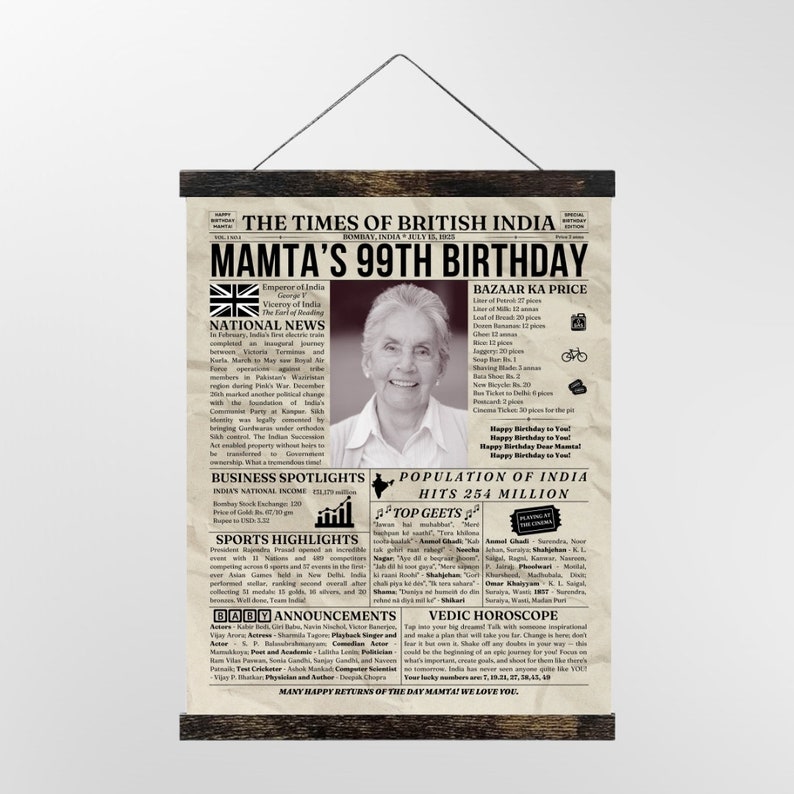Grandma 99th Birthday Newspaper Sign, Printable 99th Birthday Party ...